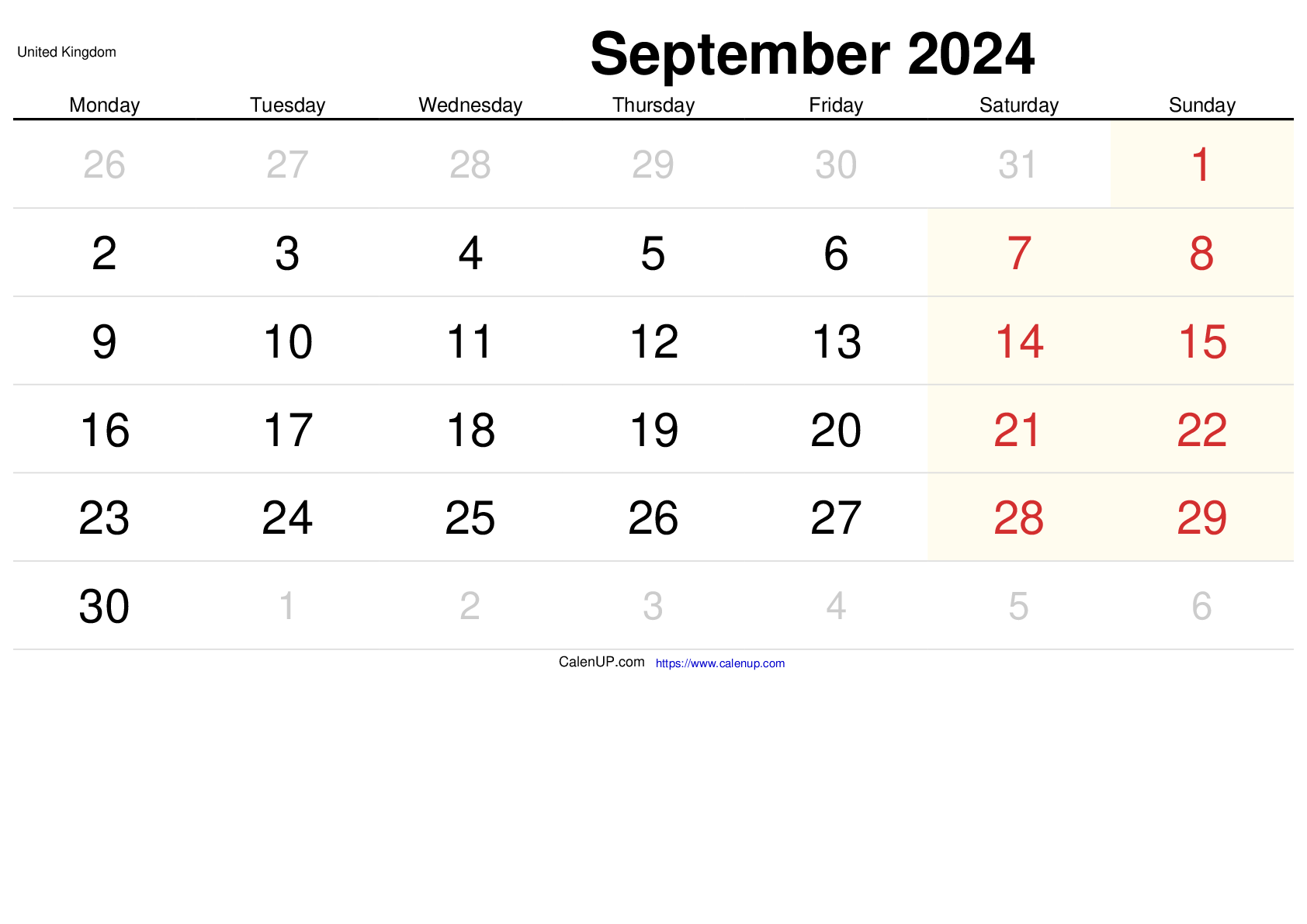 September 2024 Kalender Afdrukbaar Pdf